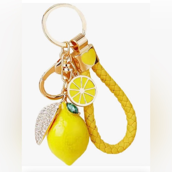 Accessories | Yellow Lemon Keychain With Gold Accents 8 | Poshmark